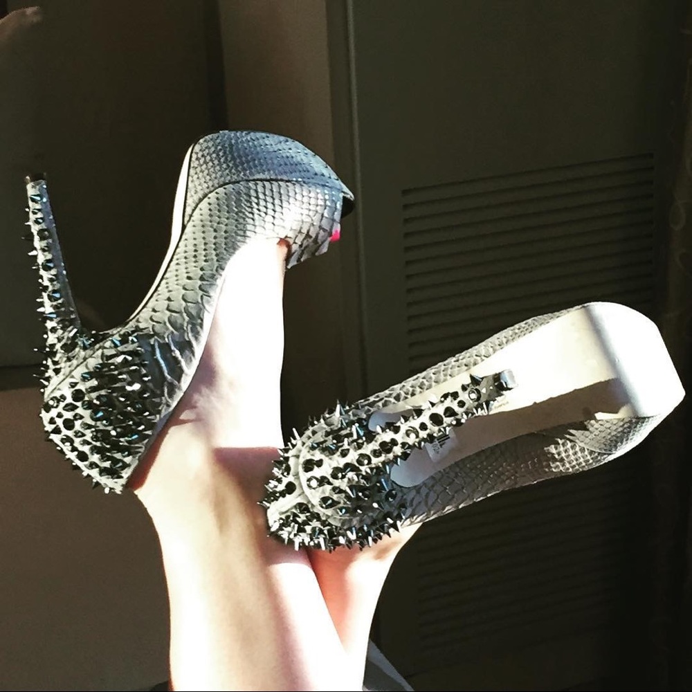 Spiked, Platform Snake Pattern Shoes - Gem